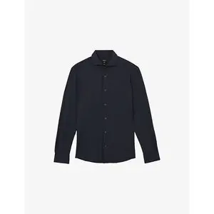 REISS Solarko Cutaway-collar Stretch-woven Seersucker Shirt - Navy