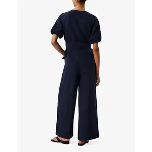 Whistles V-neck Tie-waist Linen-blend Jumpsuit