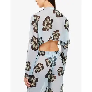 HYPHEN Floral Print Sheer Cropped Top