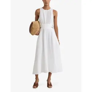 REISS Hazel Cut-out Linen Cotton Midi Dress - Ivory