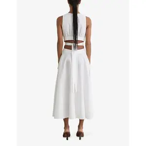 REISS Hazel Cut-out Linen Cotton Midi Dress - Ivory