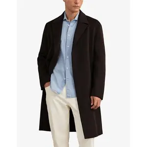 REISS Squire Single-breasted Wool-blend Overcoat - Dark Brown