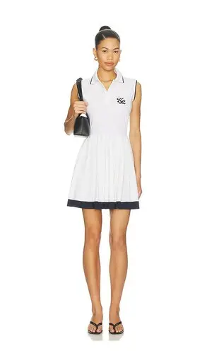KHALHON Club Trim Pleated Dress - White