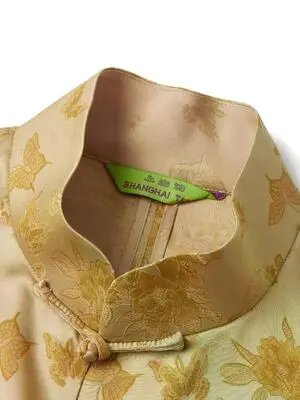 Shanghai Tang Jacquard Silk Blouse With Mandarin Collar - Neutrals