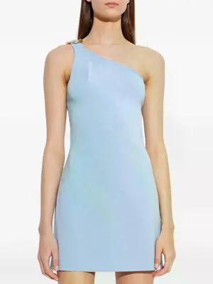 Cult Gaia Ribbed One-shoulder Dress With Gold-tone Buckle Detail - Blue