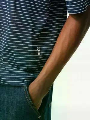 AMI Paris De Coeur Striped Polo Shirt - Blue