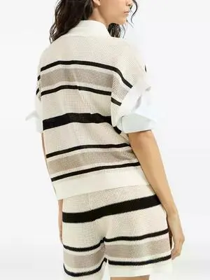 Brunello Cucinelli Striped Cotton Net Knit T-shirt