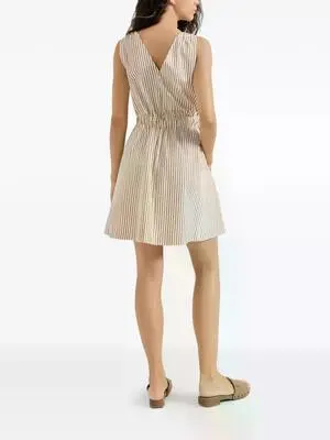 Brunello Cucinelli Techno-cotton Striped Seersucker Belted Mini Dress With Monili