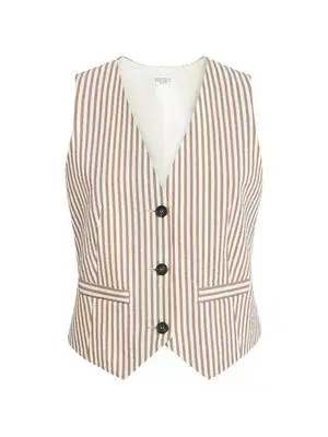 Brunello Cucinelli Techno-cotton Striped Seersucker Vest With Monili Embellishment - Neutrals