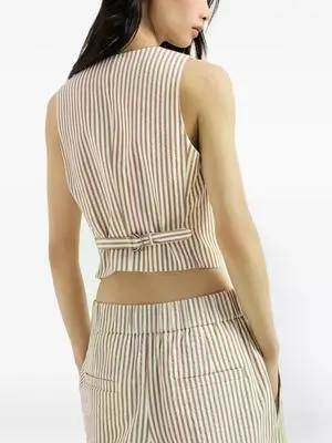 Brunello Cucinelli Techno-cotton Striped Seersucker Vest With Monili Embellishment