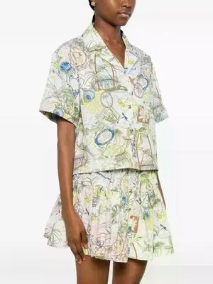 Maje Printed Short Sleeve Cropped Shirt