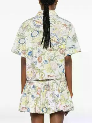 Maje Printed Short Sleeve Cropped Shirt