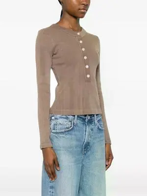 Citizens Of Humanity Varra Ribbed-knit Henley Top - Brown