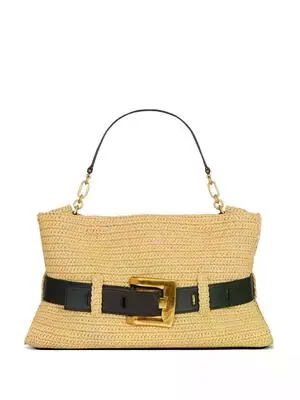Balmain Medium Anthem Bag In Smooth Leather And Crochet - Neutrals