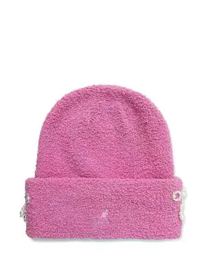 KANGOL Bouclé Beanie With Pearl Bow Detail - Pink