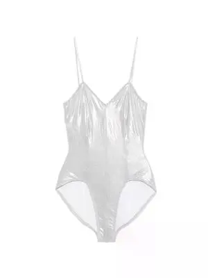Norma Kamali Metallic V-neck Swimsuit - Silver