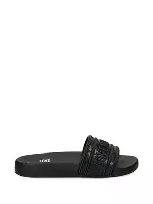 Moschino Embossed Logo Slides - Black