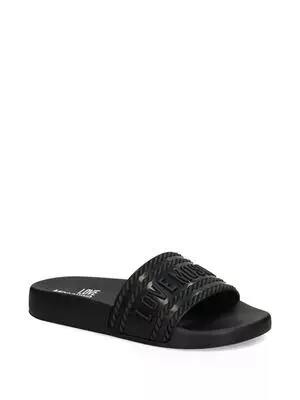 Moschino Embossed Logo Slides - Black