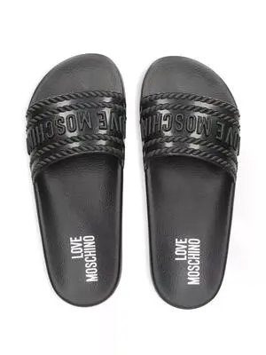 Moschino Embossed Logo Slides - Black