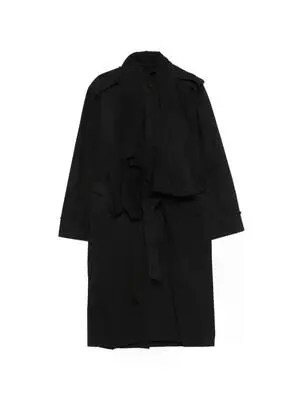 ALAINPAUL Draped Belted Trench Coat - Black