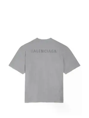 Balenciaga Logo-embroidered Distressed-effect T-shirt - Grey