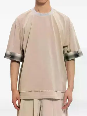 FENG CHEN WANG Checked-cuff Layered-hem T-shirt