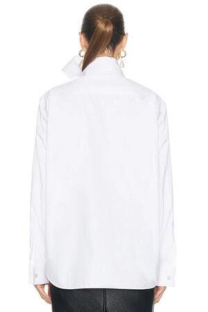 Saint Laurent Cotton Poplin Blouse With Attached Scarf - Blanc