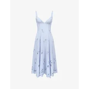 House Of Cb Tatiana Lace-trimmed Cotton Midi Dress - Blue