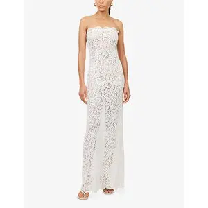 HYPHEN Bandeau Sheer Lace Maxi Dress