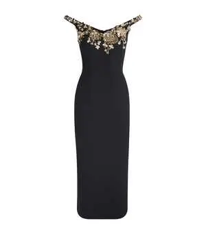 Pamella Roland Embellished Off-the-shoulder Midi Dress - Black