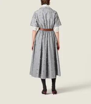 Miu Miu Cotton Satin Midi Shirt Dress With Crystal Embellishments