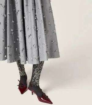 Miu Miu Cotton Satin Midi Shirt Dress With Crystal Embellishments