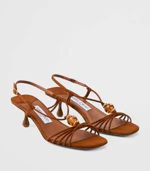 JIMMY CHOO Lova 50 Suede Heeled Sandals With Beaded Detailing - Brown