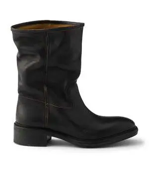 Prada Leather Vintage-effect Mid-calf Boots - Black