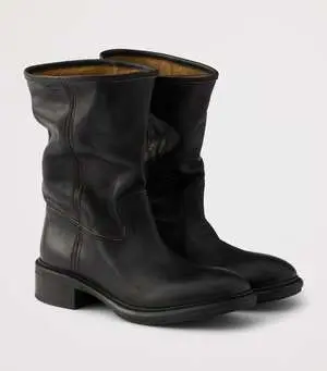 Prada Leather Vintage-effect Mid-calf Boots - Black