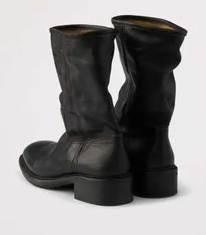 Prada Leather Vintage-effect Mid-calf Boots - Black