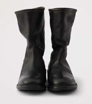 Prada Leather Vintage-effect Mid-calf Boots - Black