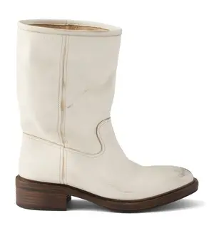 Prada Vintage-effect Leather Mid-calf Boots - Neutral
