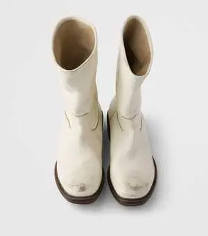 Prada Vintage-effect Leather Mid-calf Boots - Neutral