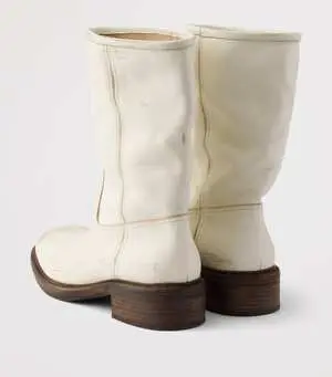 Prada Vintage-effect Leather Mid-calf Boots - Neutral