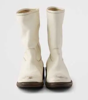 Prada Vintage-effect Leather Mid-calf Boots - Neutral