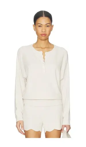 Barefoot Dreams Cozychic Ultra Lite Scallop Dolman Henley Top In . Also - Cream