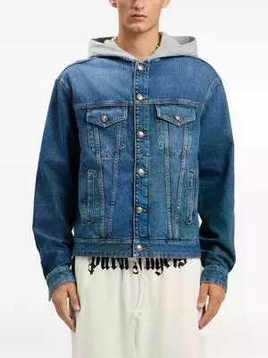 Palm Angels Curved-logo Hooded Denim Jacket
