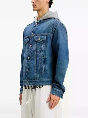 Palm Angels Curved-logo Hooded Denim Jacket