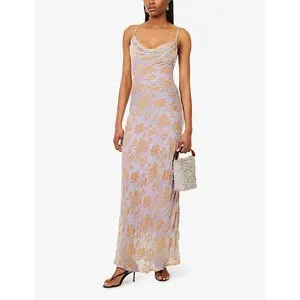 RAT AND BOA Athena Flocked-print Silk-blend Maxi Dress