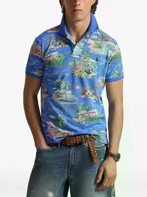 Polo Ralph Lauren Tropical-print Pique Polo Shirt - Blue