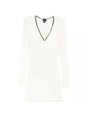 Just Cavalli Beaded V-neck Mini Dress - White