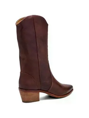 FRAU Texan Distressed Leather Boots - Brown
