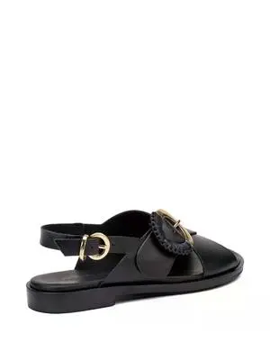 FRAU Raffia-weave Buckle Leather Sandals - Black