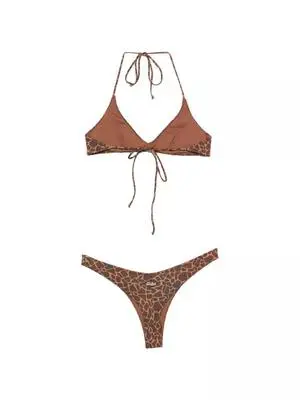 MC2 SAINT BARTH Animal Print Triangle Bikini - Brown